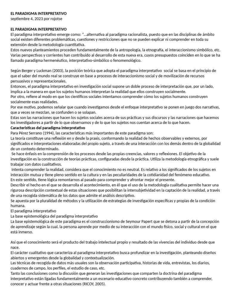 Paradigma Interpretativo en Investigación Social | PDF | Paradigma ...