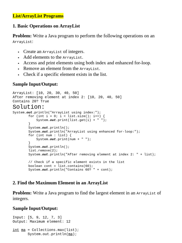 Java ArrayList Operations Guide | PDF | String (Computer Science) | Computer Programming