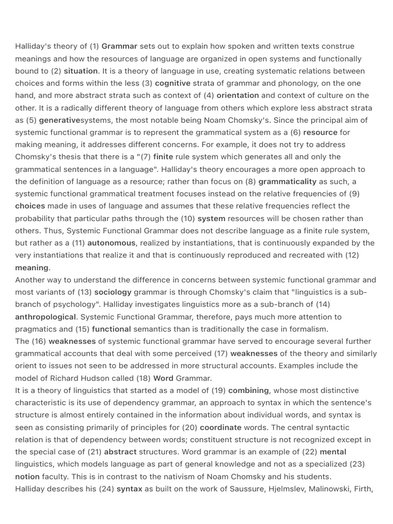 Halliday's Theory of (1) Grammar Sets Out To Explain How Spoken and ...
