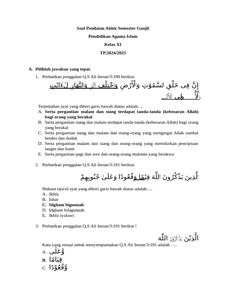 Soal PAS Ganjil PAI Kls XI (1) | PDF