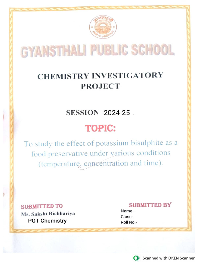 Chemistry Investigatory file front pages | PDF