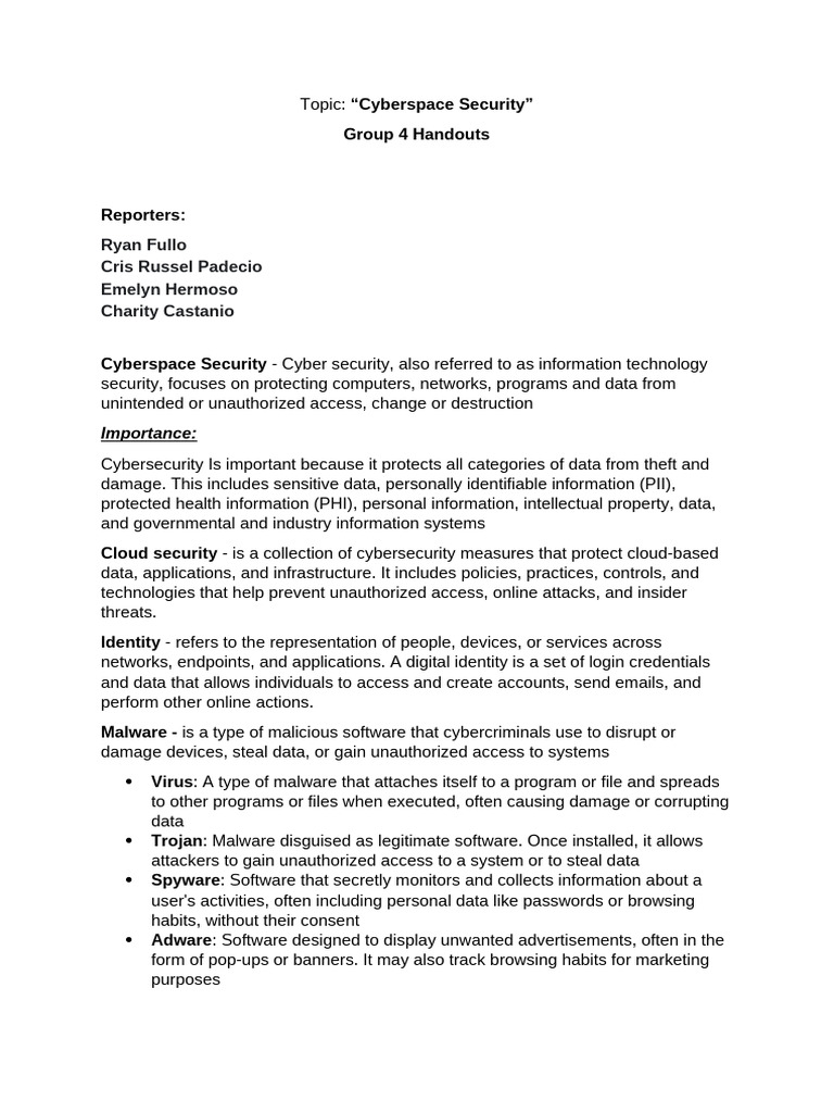 Cyberspace Security Group 4 Handouts | PDF | Security | Computer Security