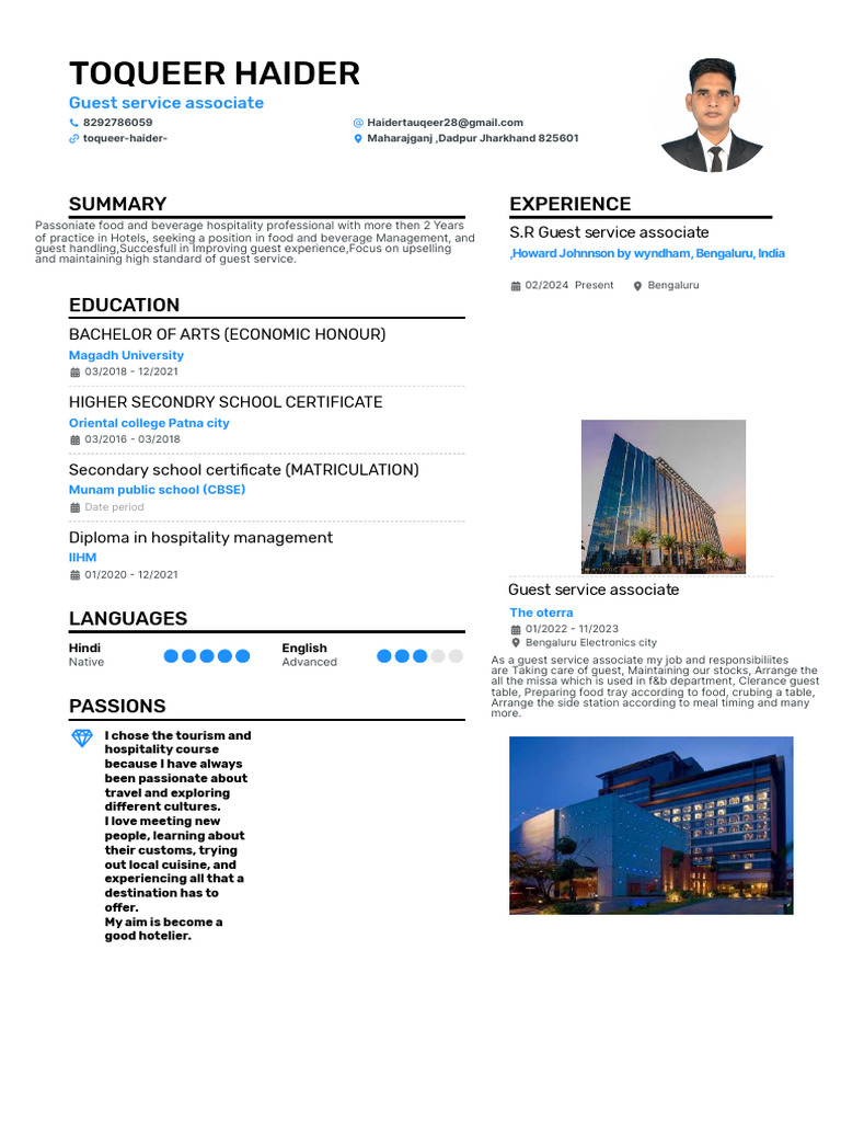 Haider Resume (01) | PDF | Hotel | Hospitality Industry