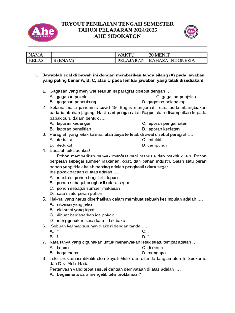 PTS BINDO KELAS 6 | PDF