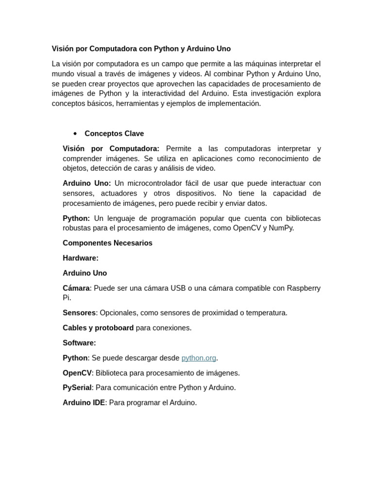 Visión Computacional con Python y Arduino | PDF | Arduino | Visión por computador