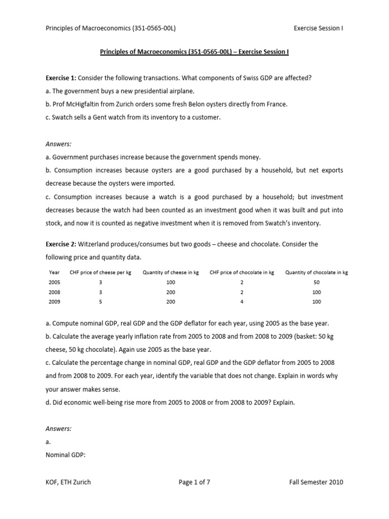 Exercise Session 1 Solutions | PDF | Macroeconomics | Demand