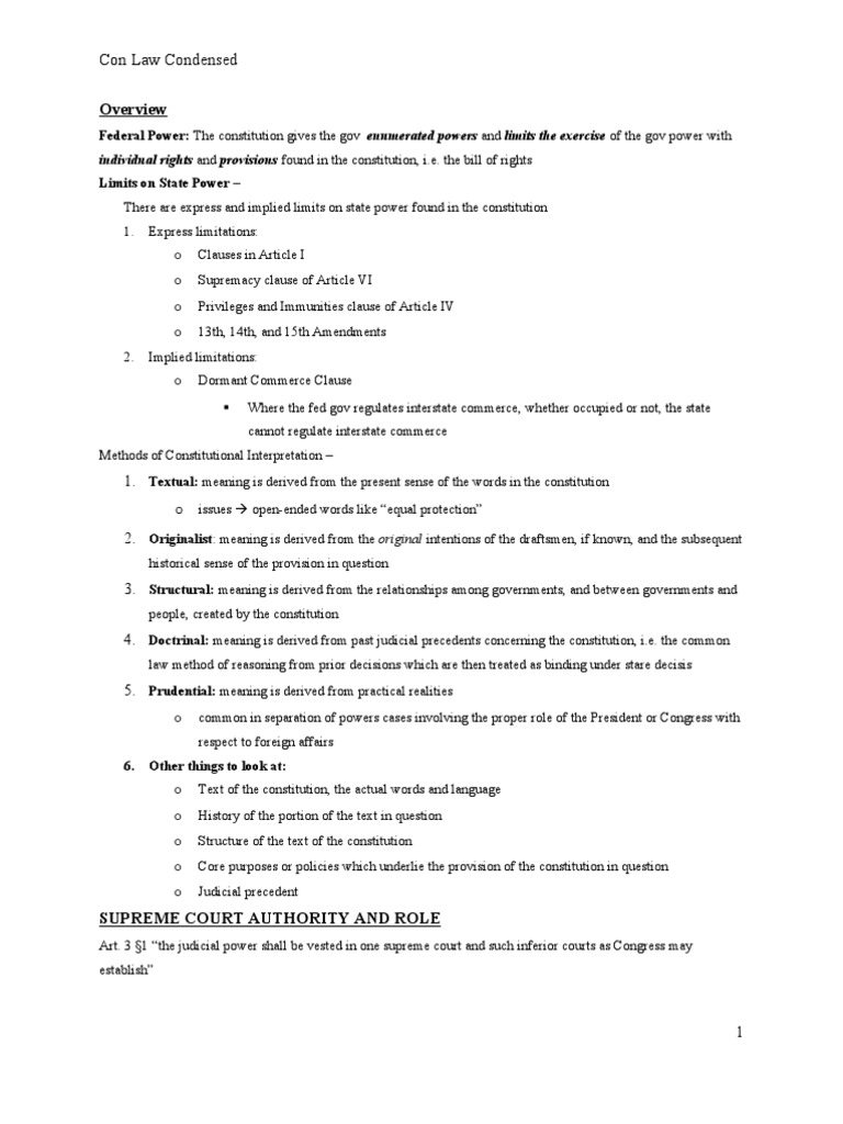 Con Law Outline | PDF | Commerce Clause | Federal Preemption