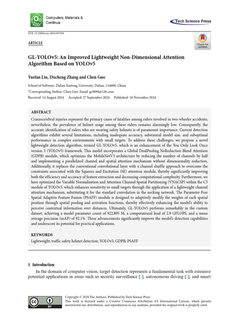 GL-YOLOv5 An Improved Lightweight Non-Dimensional | PDF | Cluster Analysis | Attention