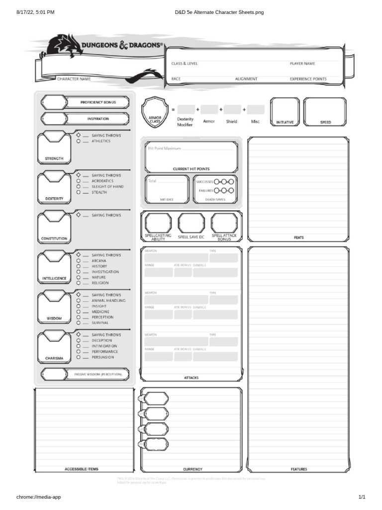 D&D 5e Alternate Character Sheets - PNG | PDF