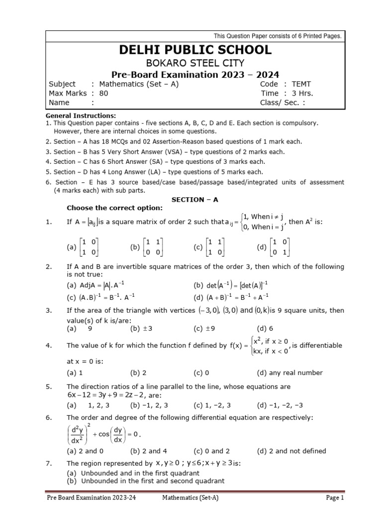 SamplePaper XII 133725952260595820 | PDF | Function (Mathematics) | Mathematical Concepts