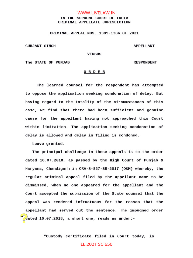Gurjant Singh Vs State of Punjab LL 2021 SC 650 1 40409322 | PDF ...