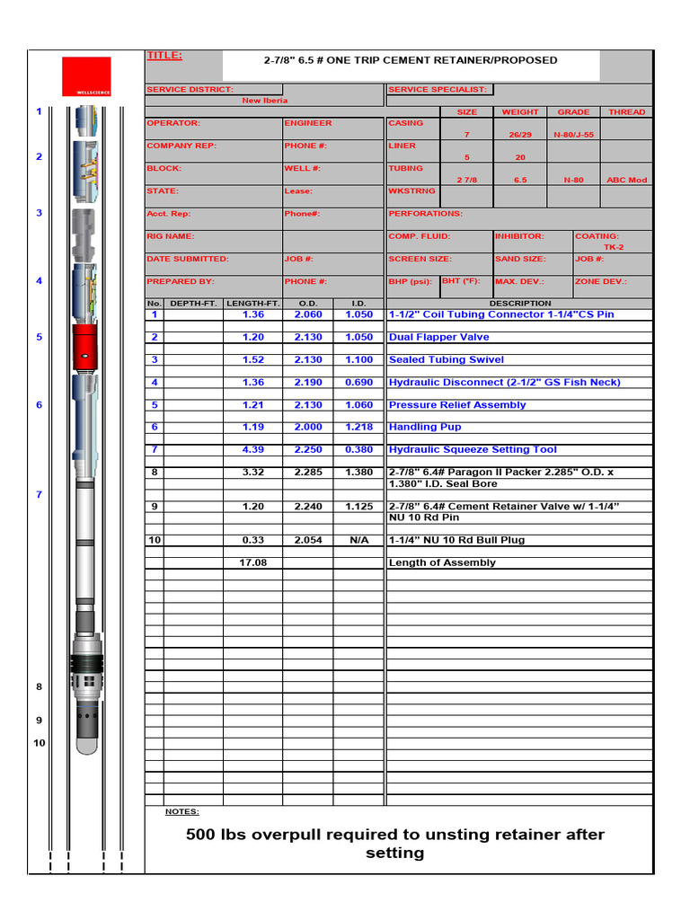 2.875 One-Trip Retainer CT BHA Draw | PDF | Hydraulics | Gas Technologies