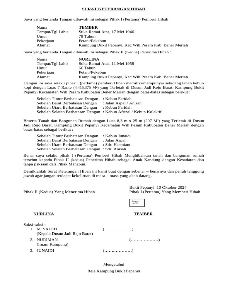 SURAT KETERANGAN HIBAH | PDF