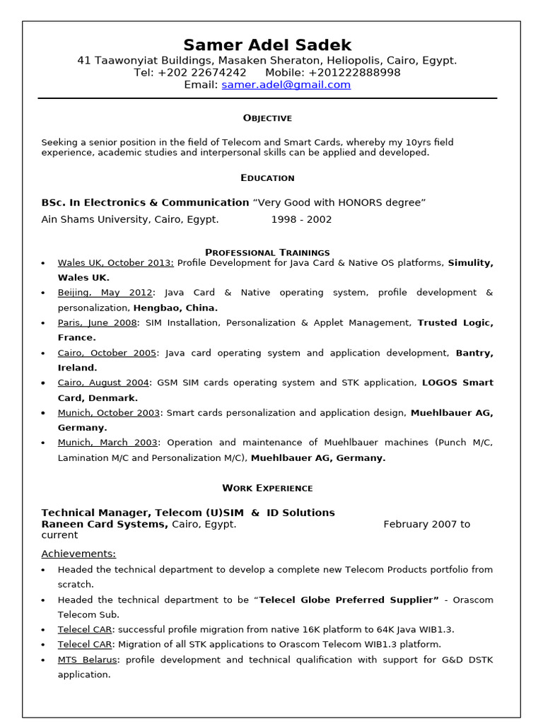 Samer_Adel_Resume__2014 | PDF | Smart Card | Computing