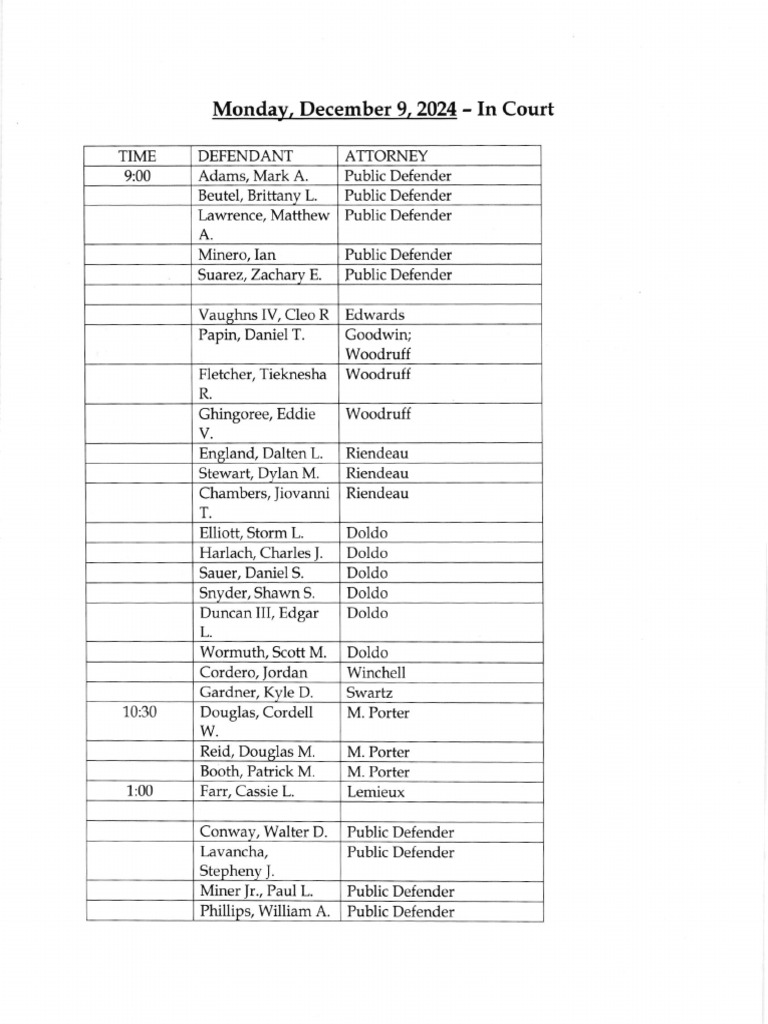 Jefferson County Court Calendar Dec. 9, 2024 | PDF