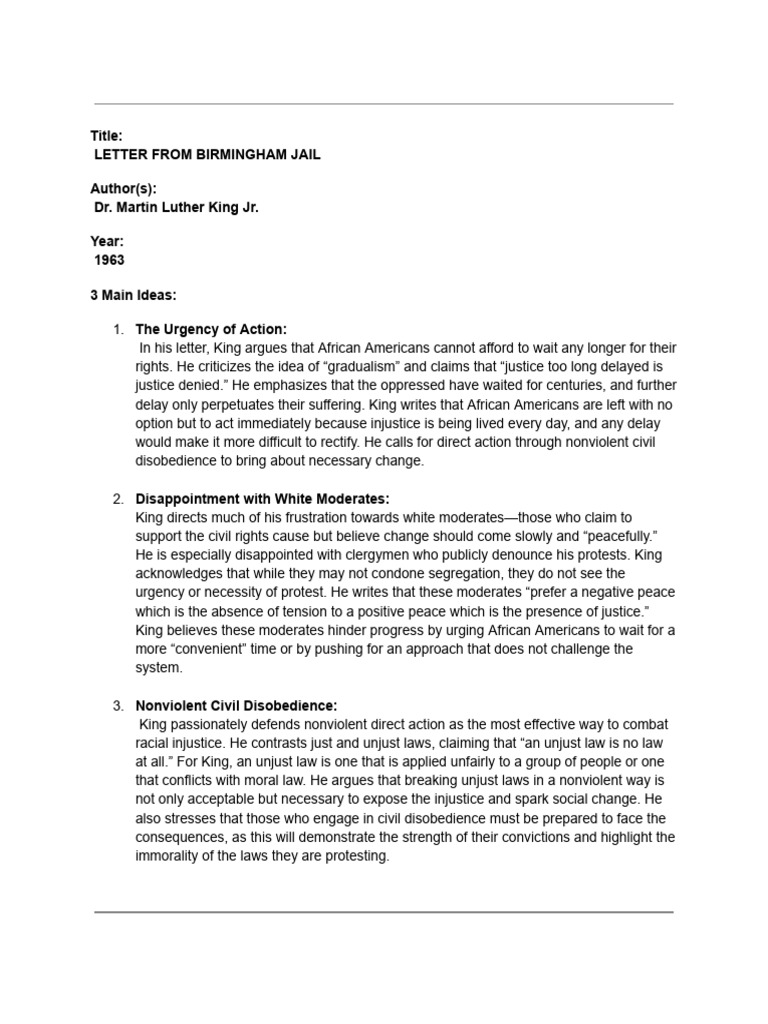 MLK Letter to birmingham jail | PDF | Nonviolence