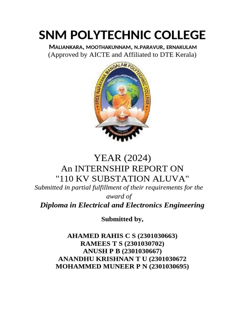SNM Polytechnic-report-Aluva 3 | PDF | Electrical Substation | Electric Power Transmission