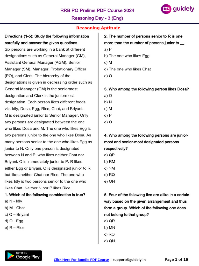 RRB Po Prelims Day - 3 RNG (E) 170791682697 | PDF | Family | Kinship And Descent