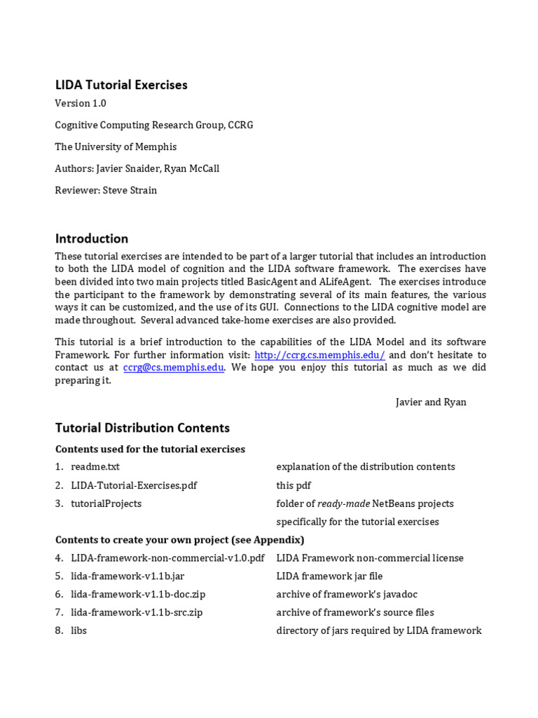 LIDA Cognitive Model Tutorial Exercises | PDF | Parameter (Computer ...