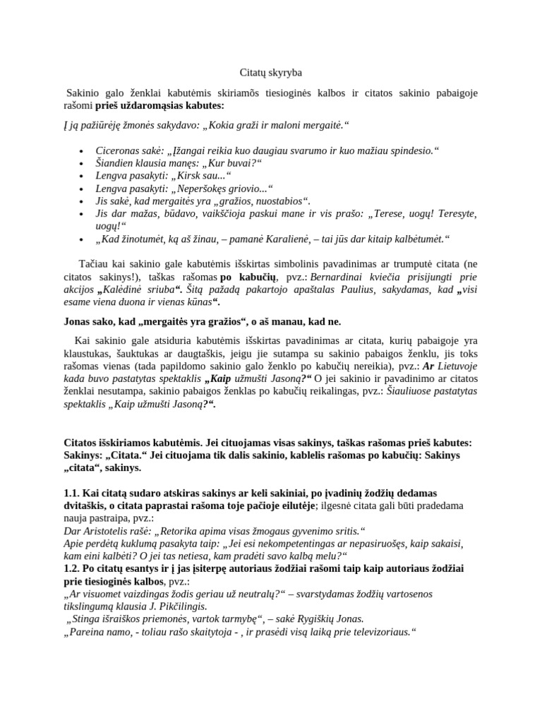 Citatų, Tiesioginės Kalbos Skyryba | PDF