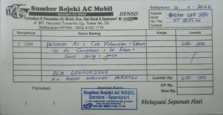 Nota Service AC Quester | PDF