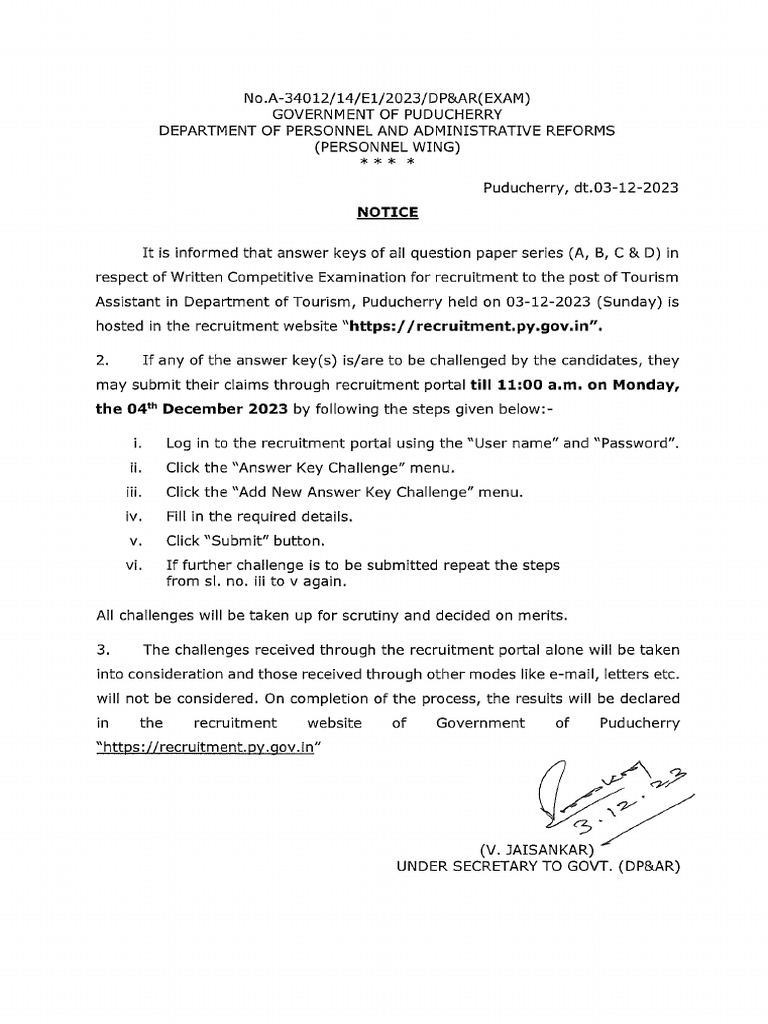 Answer Key Notice | PDF