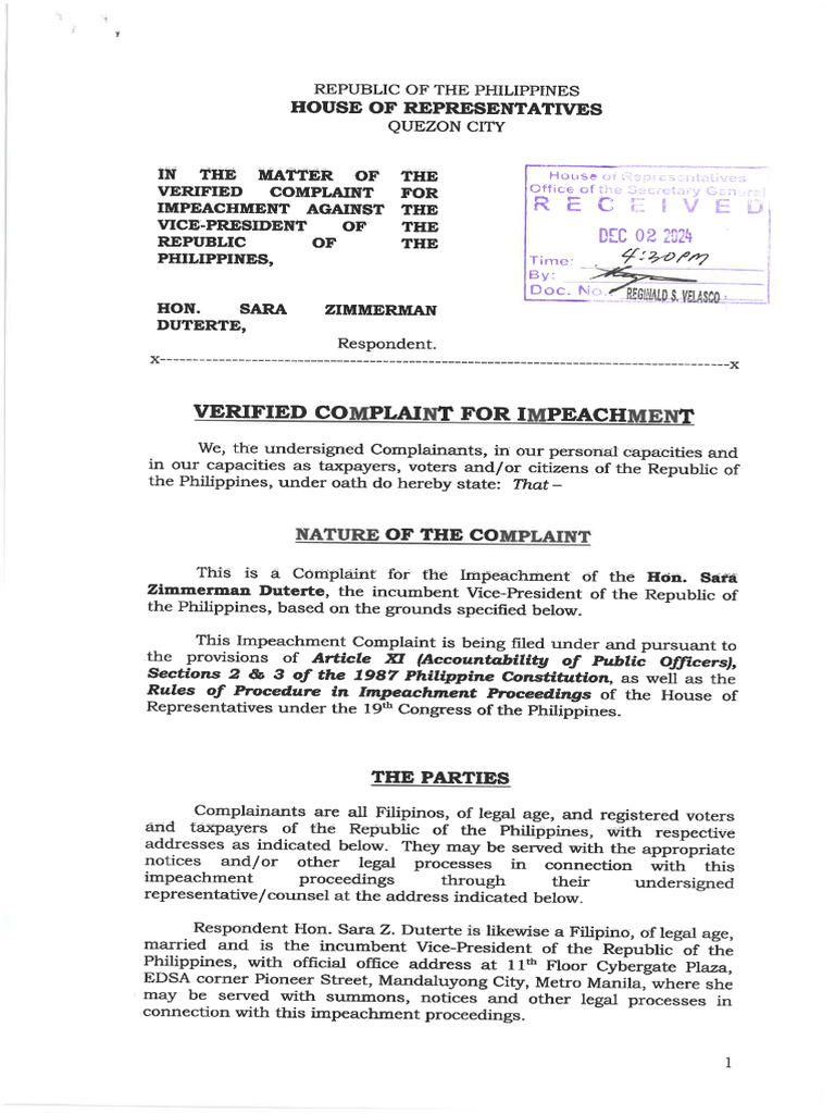 Impeachment Complaint | PDF