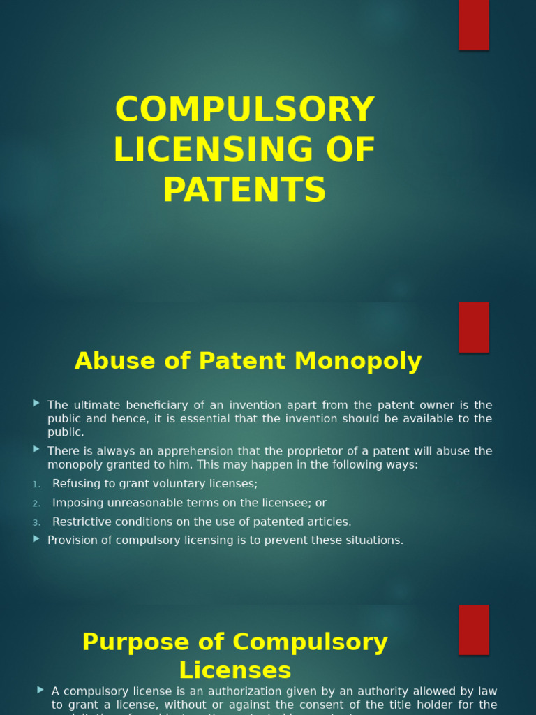 07- Compulsory Licensing | PDF | Patent | Glossary Of Patent Law Terms