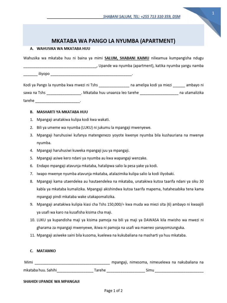 Mkataba Wa Fremu Ya Biashara | PDF