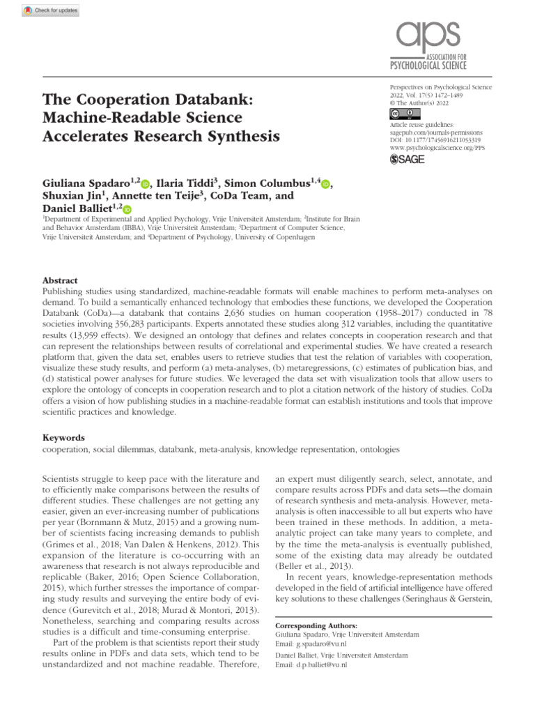 Spadaro Et Al 2022 The Cooperation Databank Machine Readable Science ...