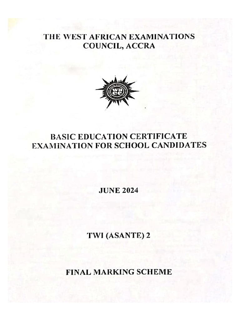 Asanti Twi Marking Scheme 2024 | PDF