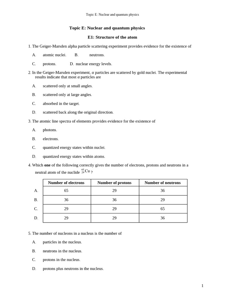Topic E Worksheet | PDF | Atomic Nucleus | Photoelectric Effect