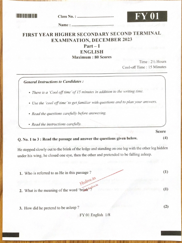 Hsslive 2nd Term QP Xi English Dec 202 | PDF