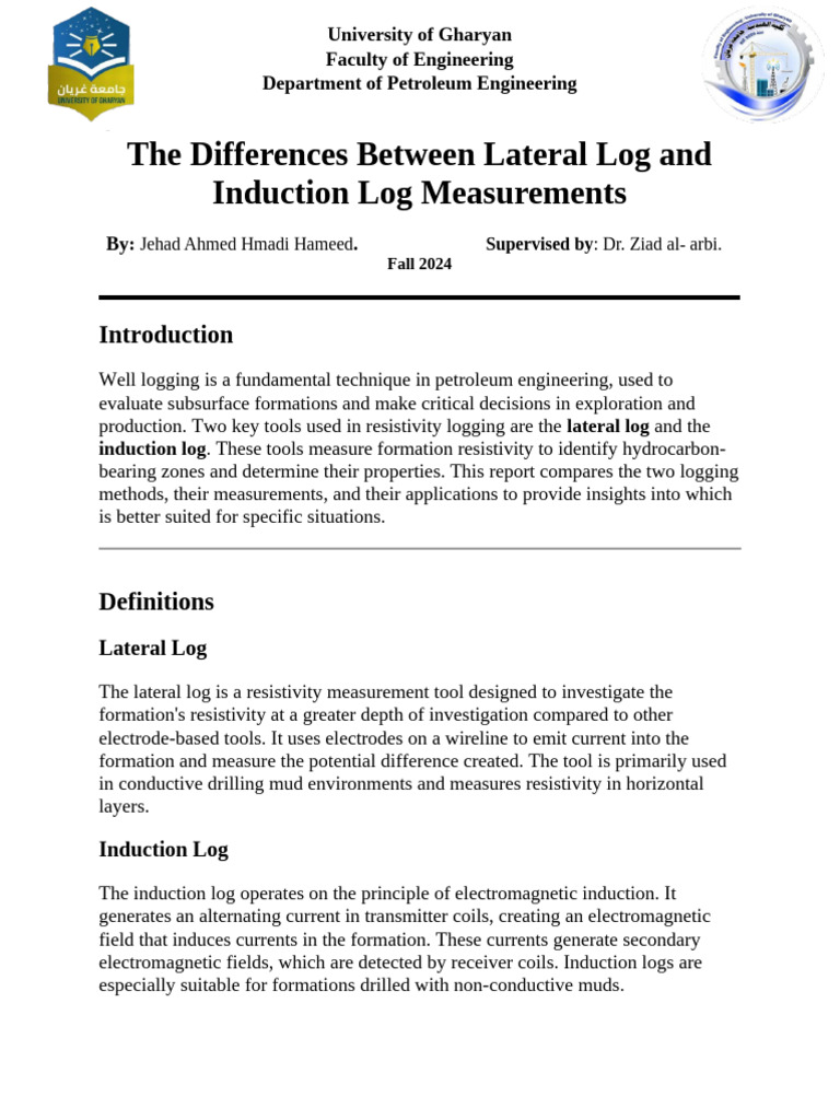 The Differences Between Lateral Log and Induction Log Measurements ...
