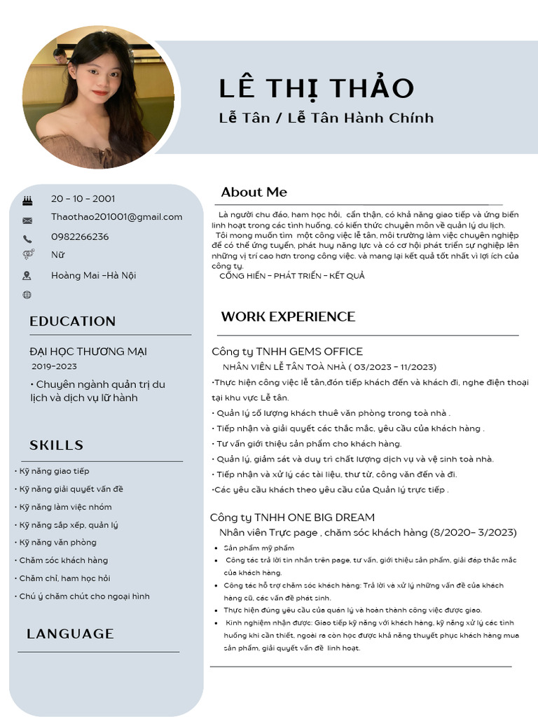 CV Le Thi Thao Le Tanpdf | PDF