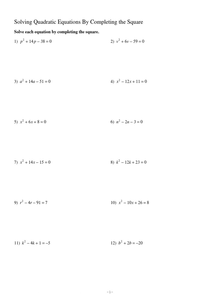 Quadratic Equations by Completing The Square | PDF | Algebra | Mathematics