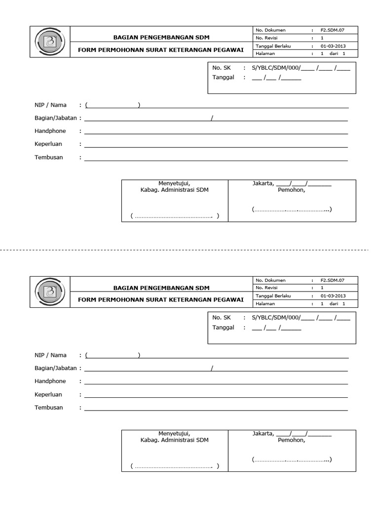 F2 SDM 07 Form Permintaan Surat Keterangan | PDF
