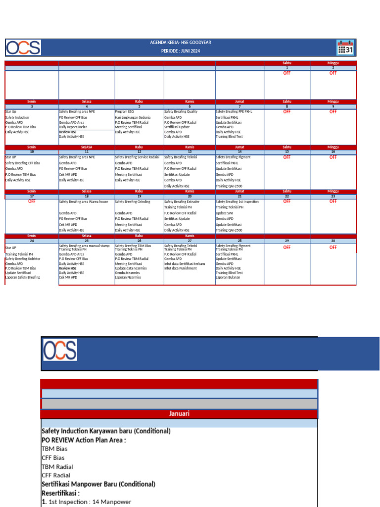 Agenda Kerja HSE Juni 2024 | PDF