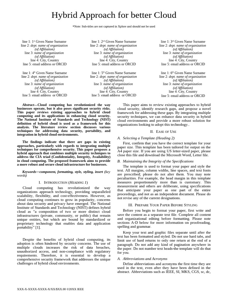 Conference Template a4 | PDF | Cloud Computing | International System ...