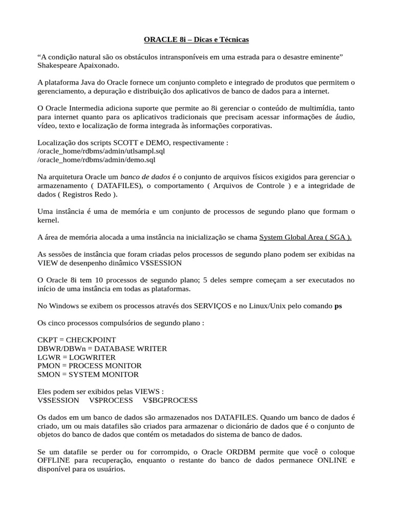Oracle 8i dicas e tecnicas | PDF | Bancos de dados | Modelo cliente ...