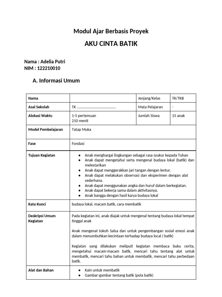 Adelia Putri-122210010 Tugas P5 (Membuat Batik) | PDF