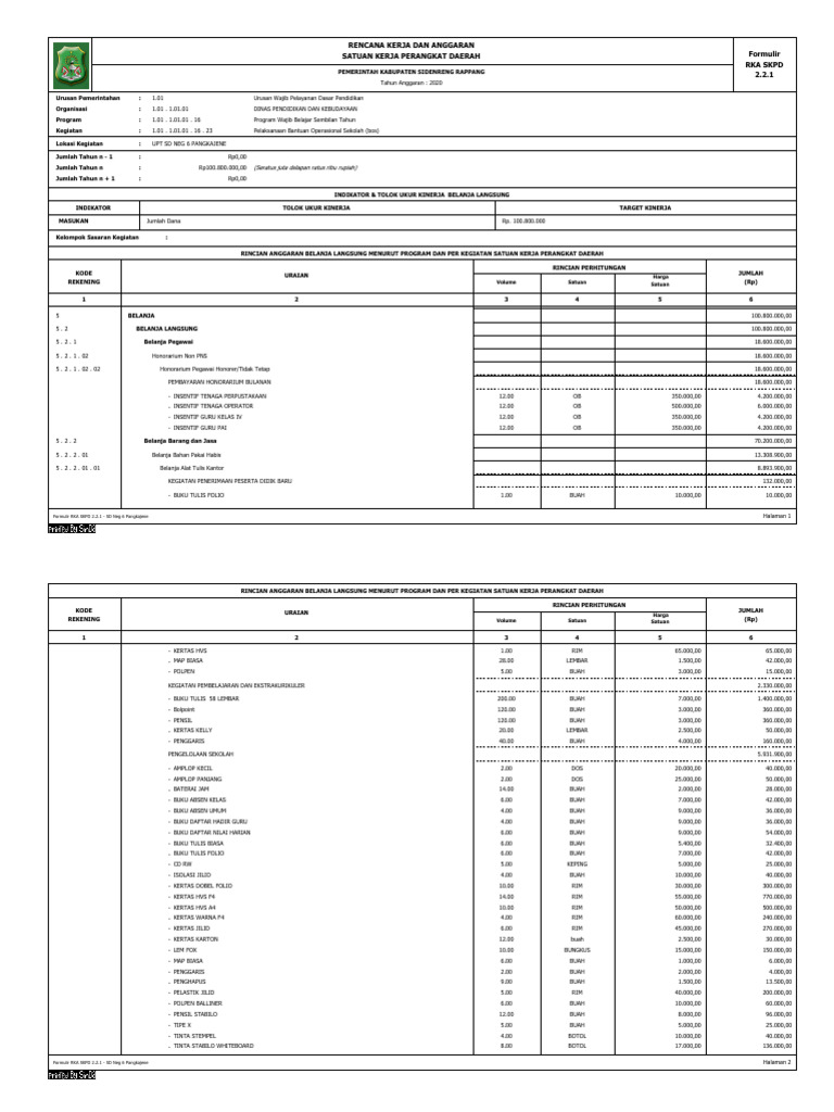 Rka - SKPD - 221 Simda 2020 | PDF