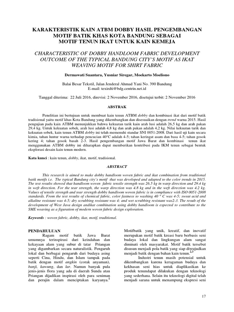 Karakteristik Kain Atbm Dobby Hasil Pengembangan | PDF