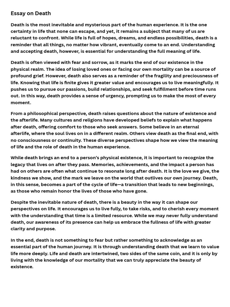 Essay on Death | PDF | Afterlife | Experience