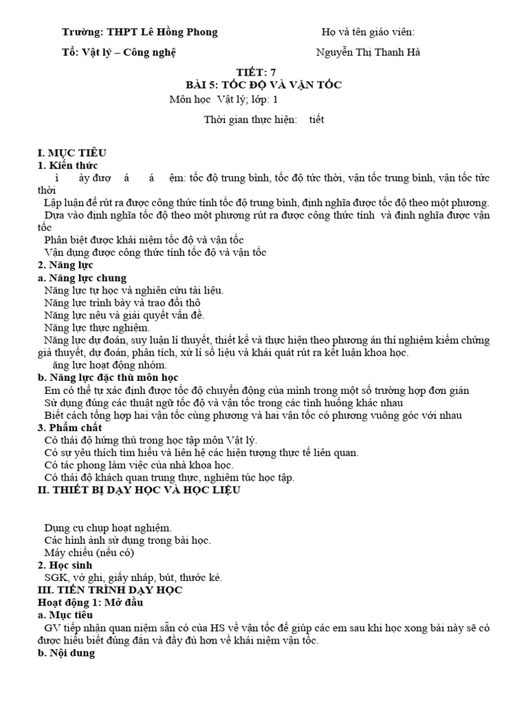 Bai 5. Toc do va van toc | PDF