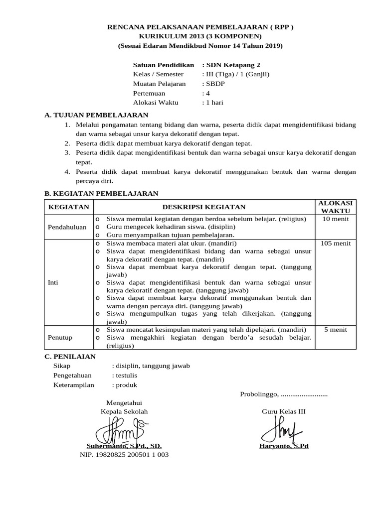 KELAS III RPP SBDP 3.1 PERTEMUAN 4 | PDF
