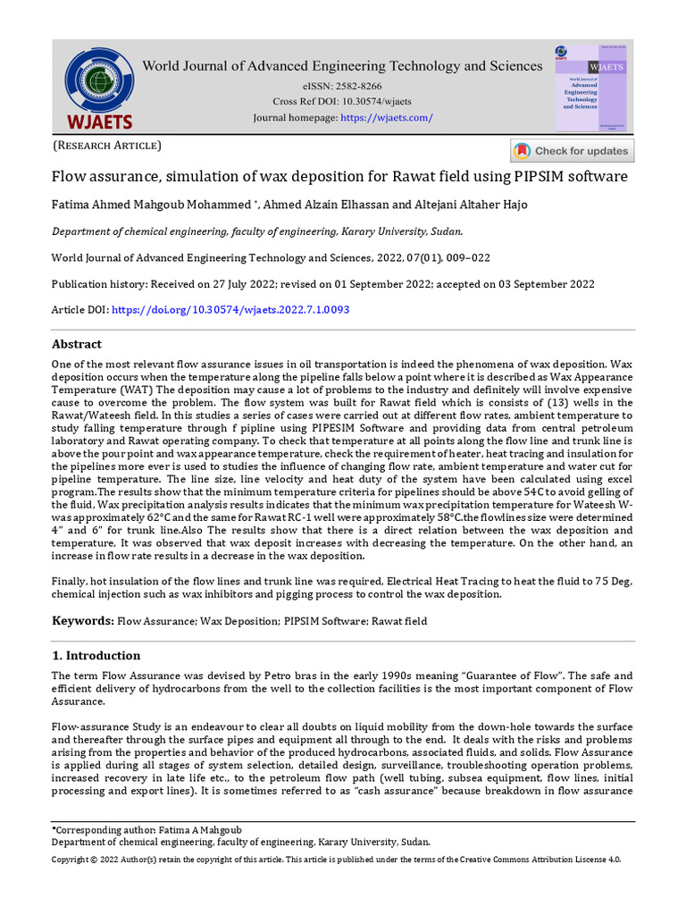 Flow Assurance Simulation of Wax Deposition For Ra | PDF | Petroleum ...