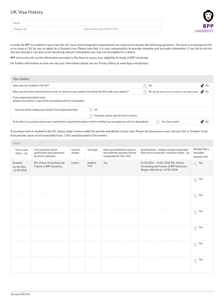 Visa History Questionnaire 2021 Updated | PDF | Travel Visa ...