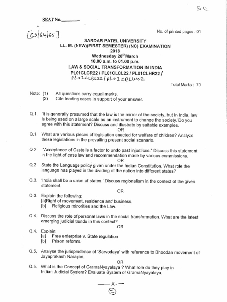 Pl01clcr22-Cl22-Hr22-Bl22-Blw02-Law & Social Transformation in India | PDF