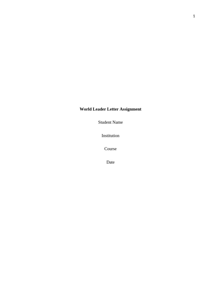 World Leader Letter Assignment | PDF | Sustainability | Energy Development